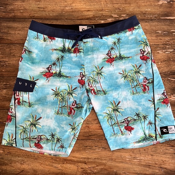 Rip Curl | Swim | Rip Curl Turquoise Hawaiian Lady Print Swim Trunks ...